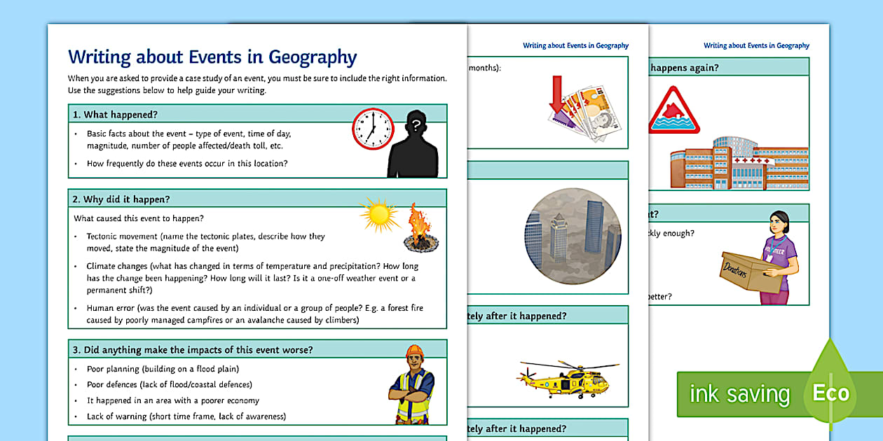 Writing about Events in Geography Guide (teacher made)