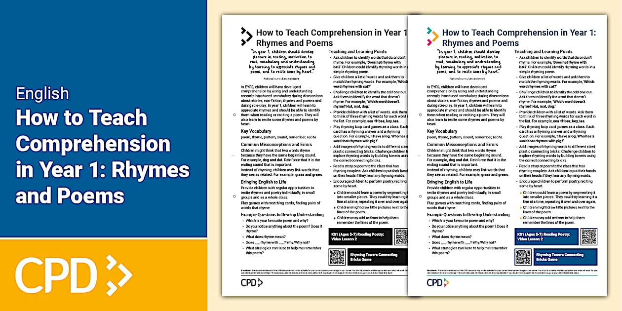 How to Teach Comprehension in Year 1: Rhymes and Poems