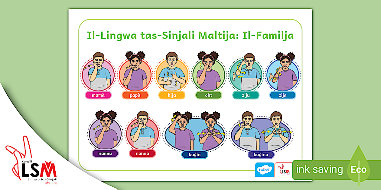 FREE! - Il-Lingwa tas-Sinjali Maltija l Word Mat: Il-Familja