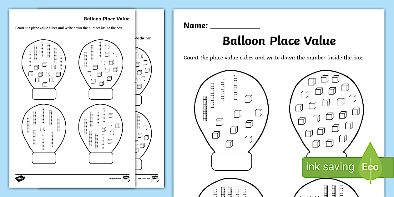 Balloon Place Value Activity Sheet (teacher made) - Twinkl