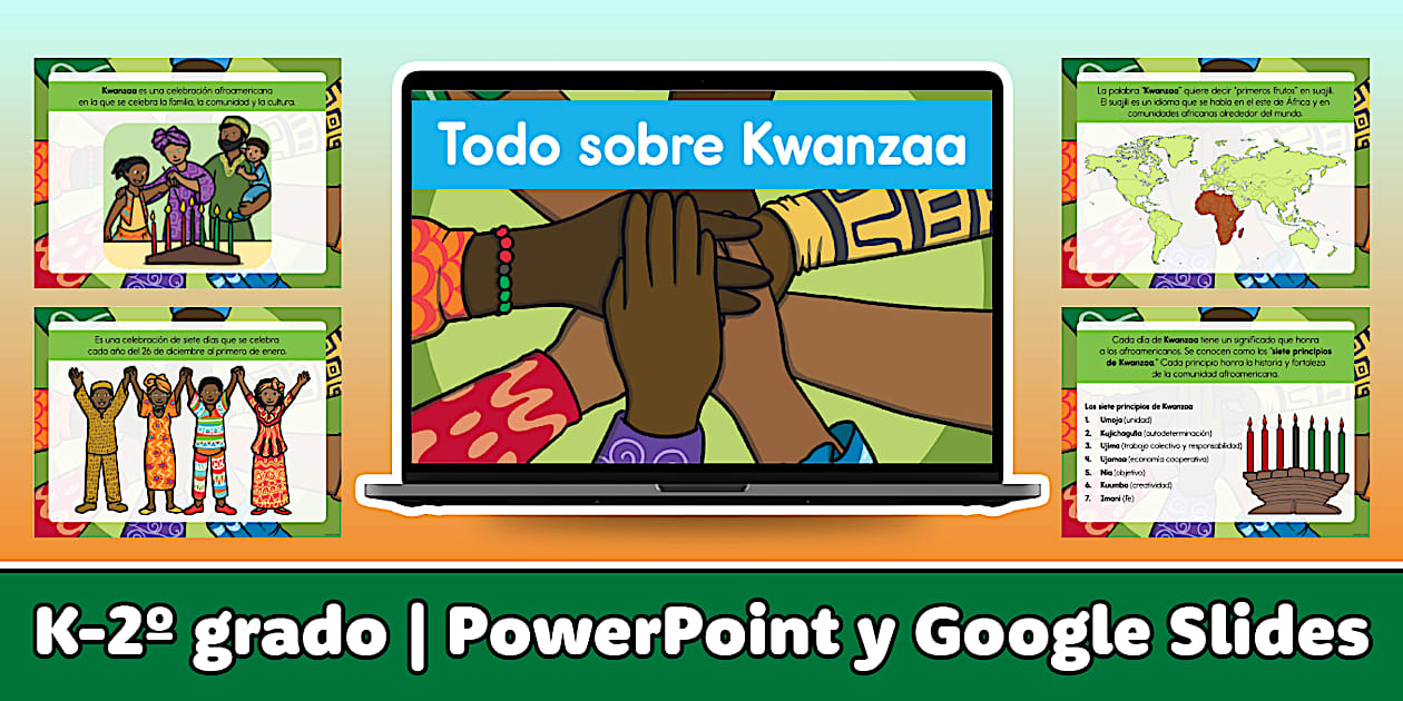 Todo sobre Kwanzaa PowerPoint Google Slides para k-2° grado