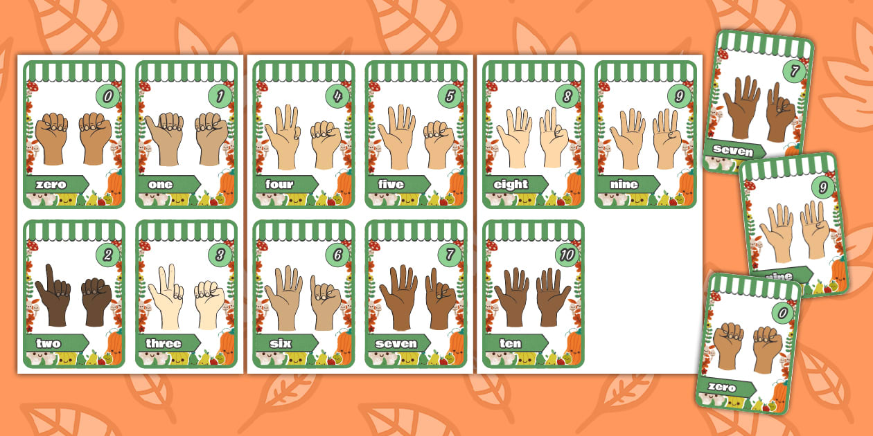 👉 Autumn Themed Number and Finger Counting 0 - 10 Flashcards