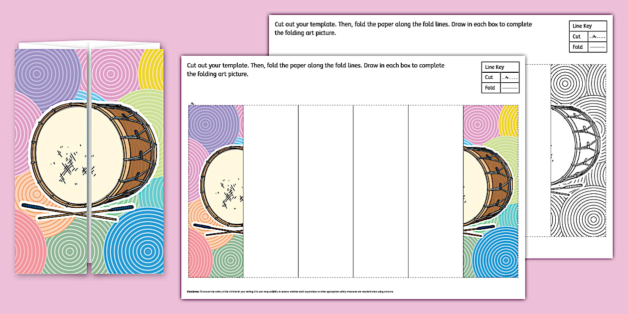 Drums Folding Art Template (teacher made) - Twinkl