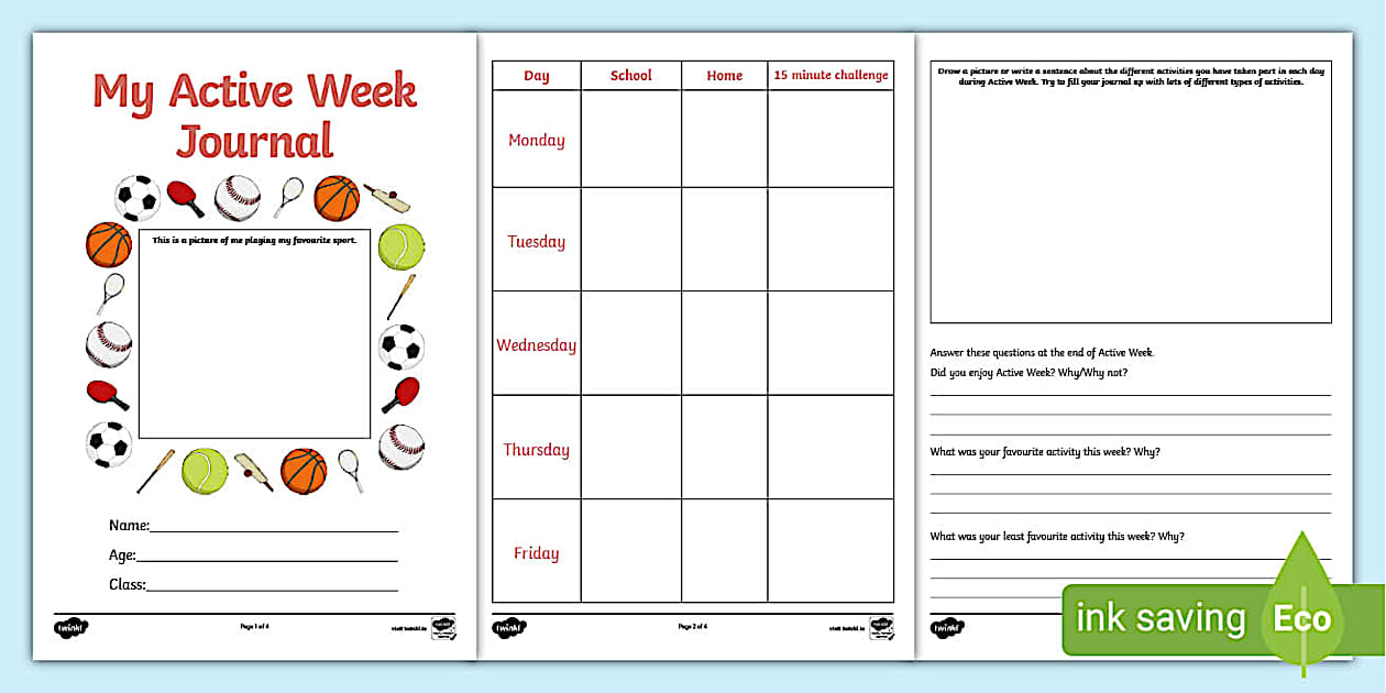 Editable My Active Week Journal (teacher made) - Twinkl