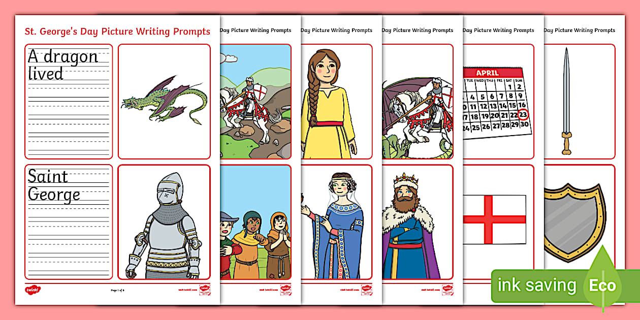 St. George's Day Simple Sentence Writing Prompt Pictures Activity