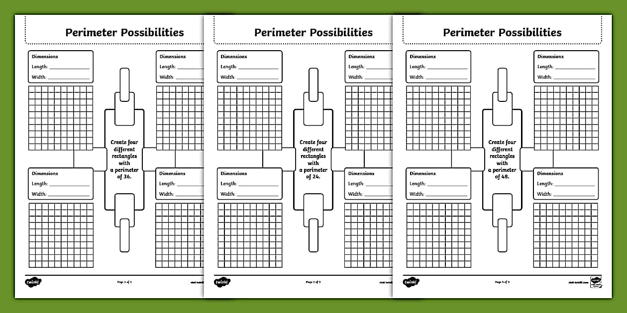Third Grade Perimeter Possibilities Worksheet (teacher made)