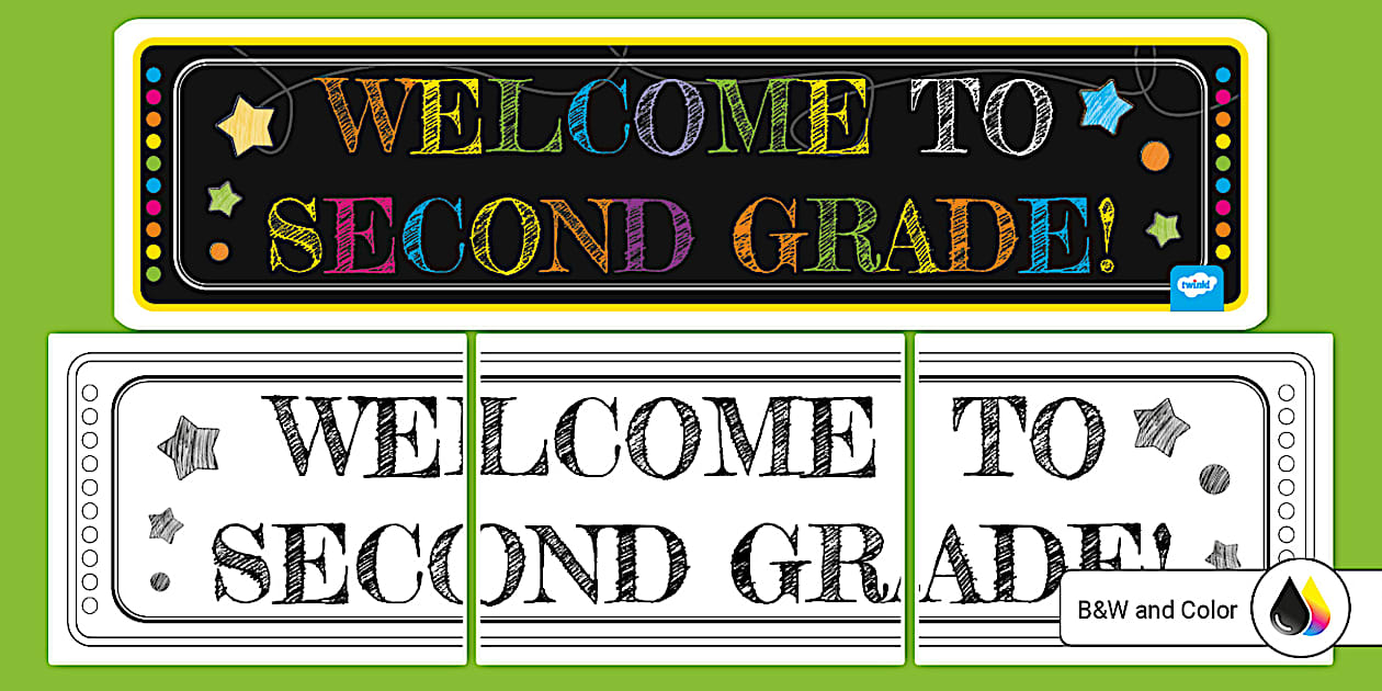 Welcome to Second Grade Chalkboard Theme Banner - Twinkl