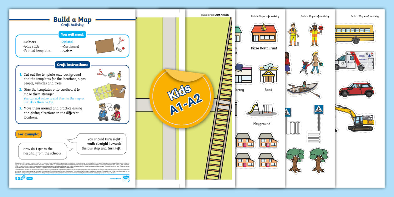 ESL Build a Map Craft Activity [Kids, A1-A2] (teacher made)