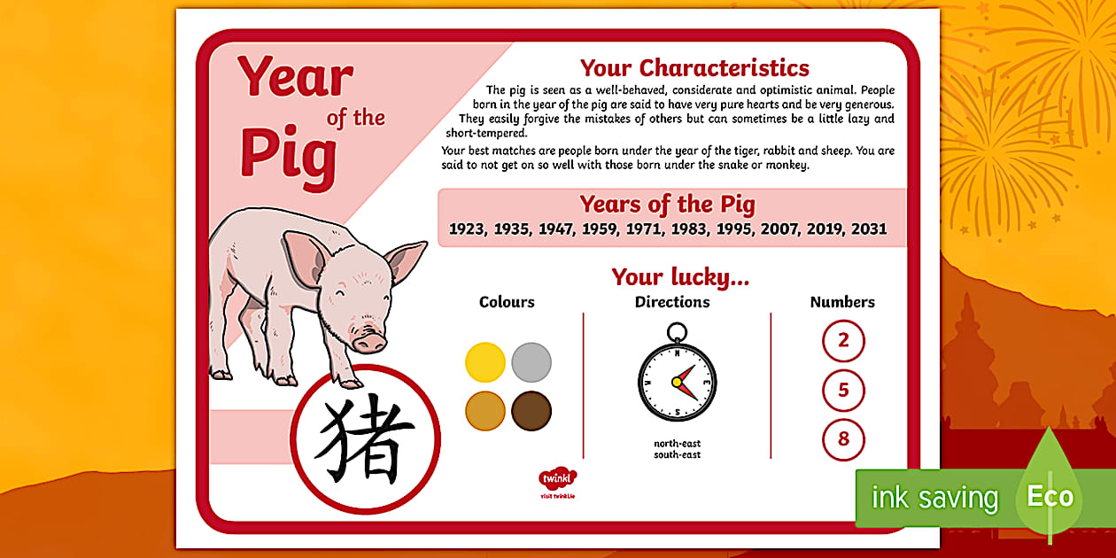 Chinese New Year: Yearof the Pig Display Poster - Twinkl