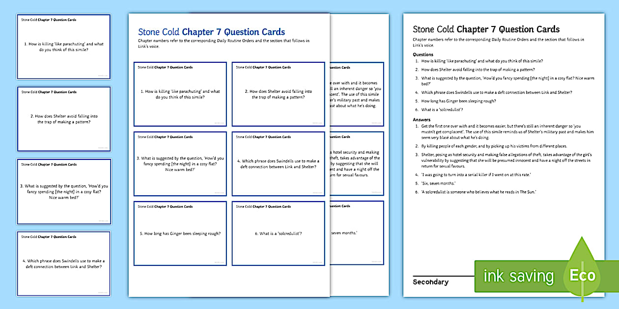 Chapter 7 Question Cards to Support Teaching on 'Stone Cold' by Robert