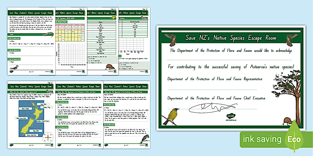 Save New Zealand's Native Species Escape Room Activity