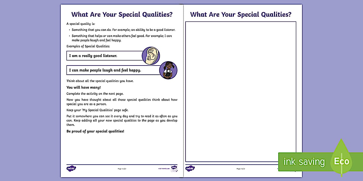 What Are Your Special Qualities? Worksheet - Twinkl