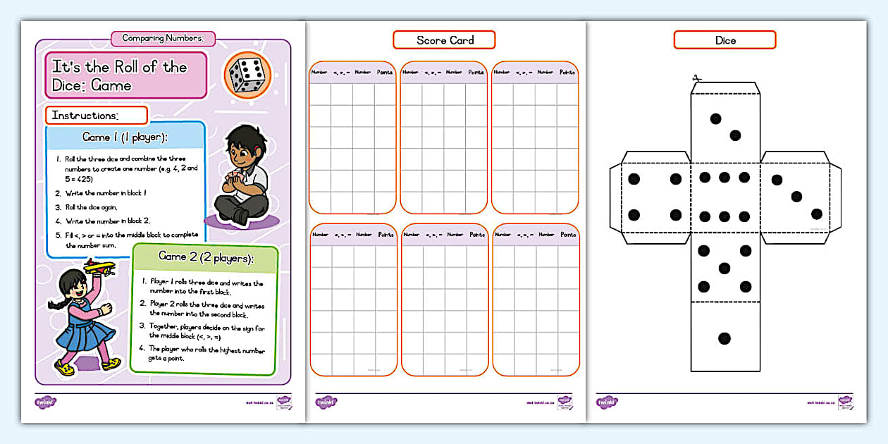Gr 3: Comparing Numbers: It's the Roll of the Dice: Game