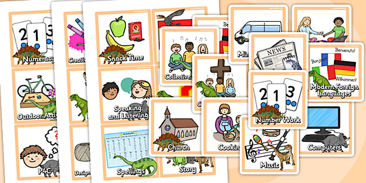 Editable Dinosaurs Themed KS1 Visual Timetable - Twinkl