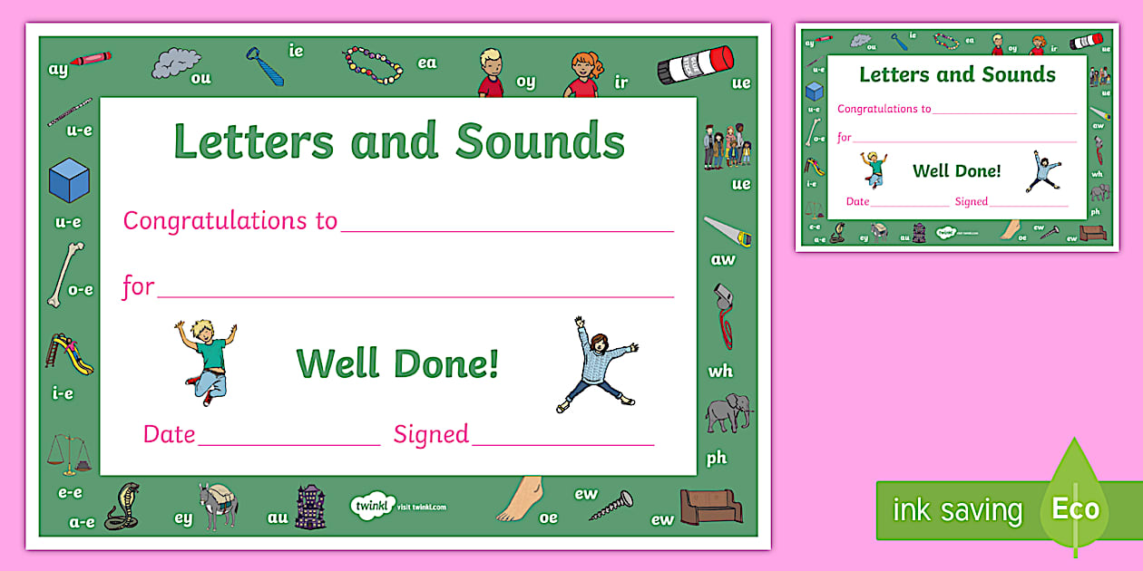 Editable Letters and Sounds Award Certificate Phase 5