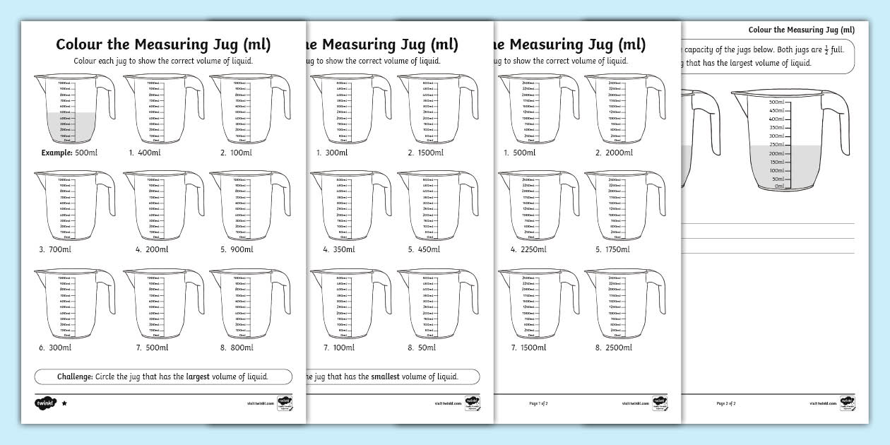 👉 Colour the Measuring Jug (ml) Differentiated Worksheet