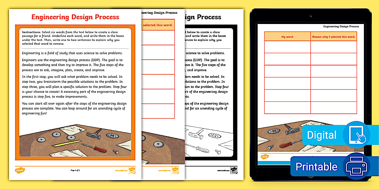 Third Grade Engineering Design Process Reverse Cloze
