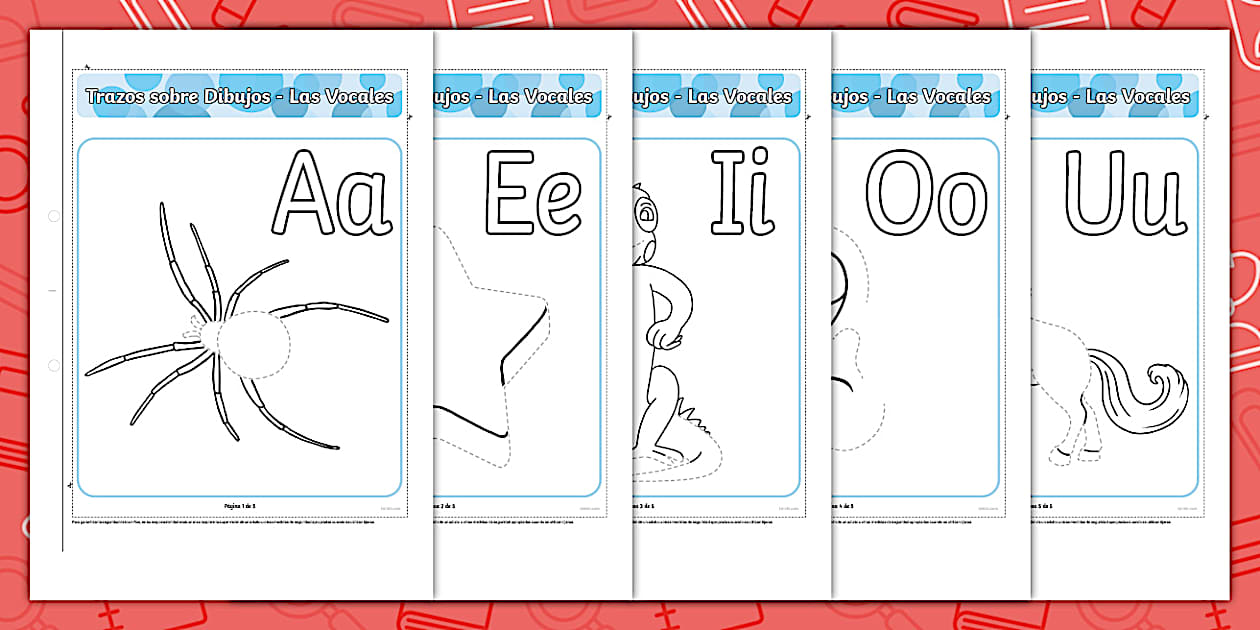 Guía de Trabajo: Trazos sobre Dibujos - Las Vocales