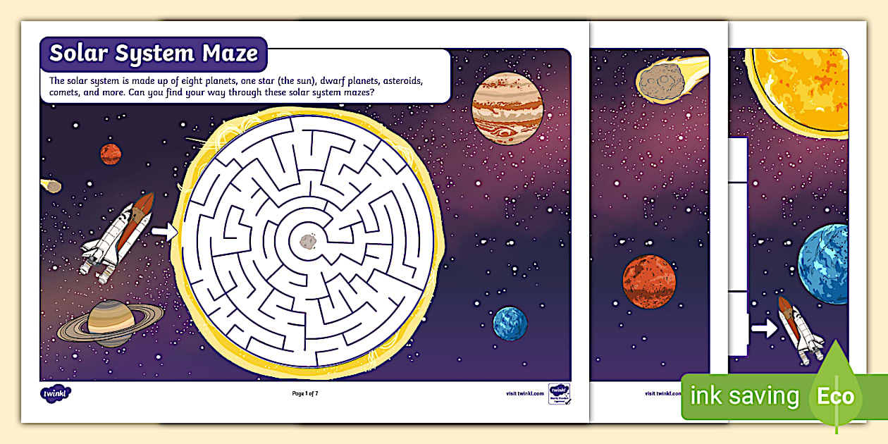 Solar System Maze Activity Worksheets for Kids | Twinkl
