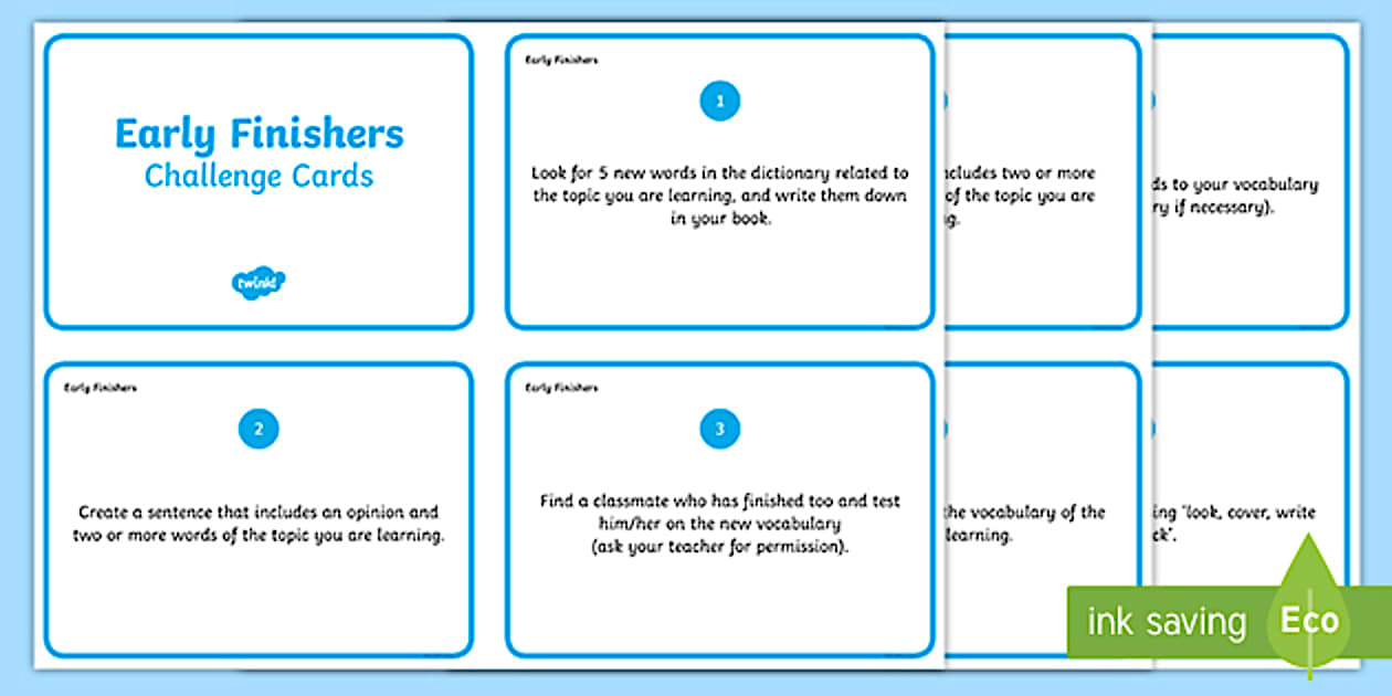 Editable Early Finishers Challenge Cards (professor feito)