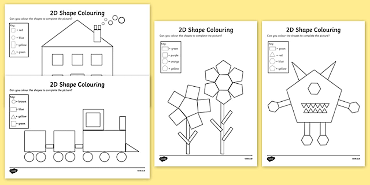 2D shape colouring | Worksheets | Easy to print - Twinkl