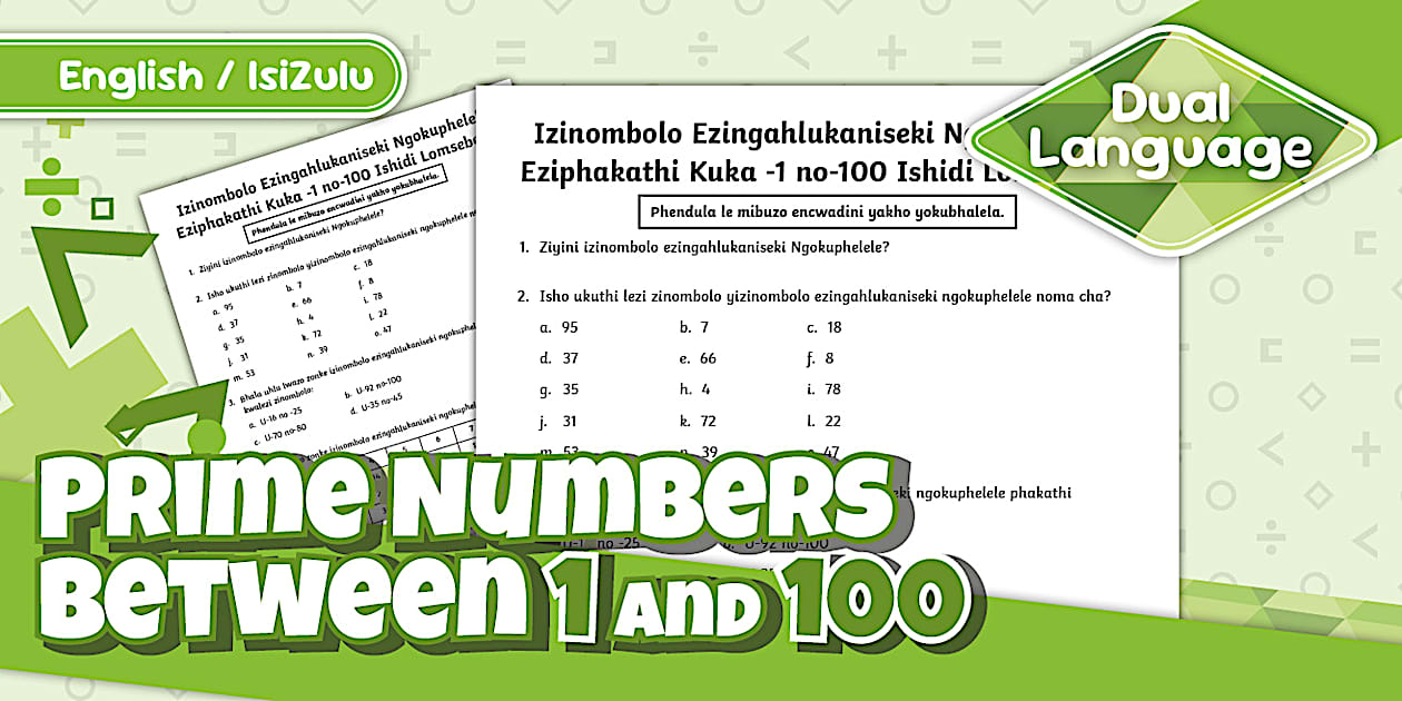 Prime Numbers between 1 and 100 Activity Sheet