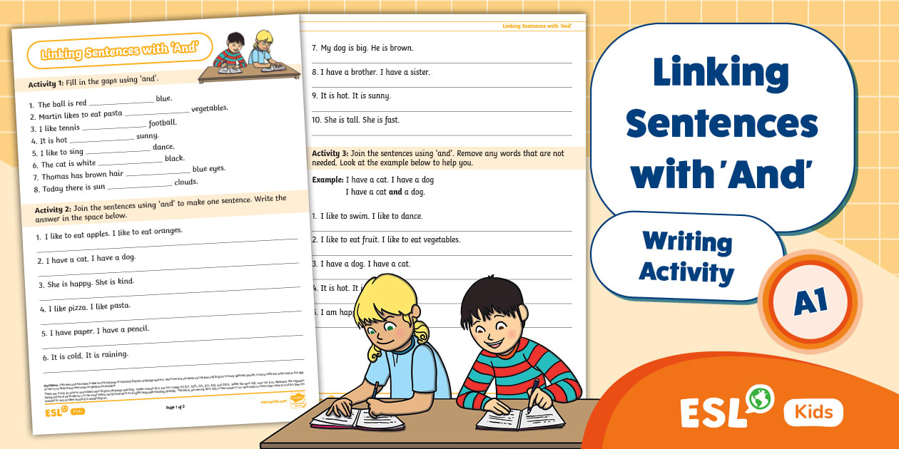 ESL 'And' Linking Sentences Activity {Kids}