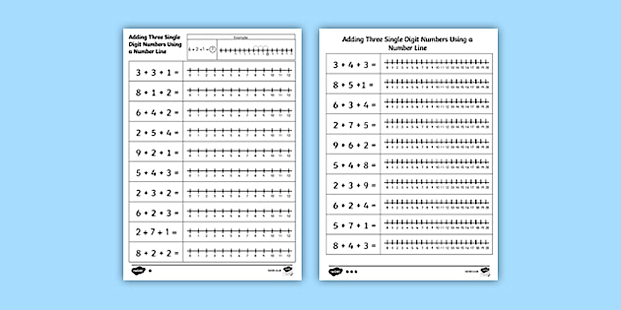 Adding 3 Single-Digit Numbers Using a Number Line - Twinkl