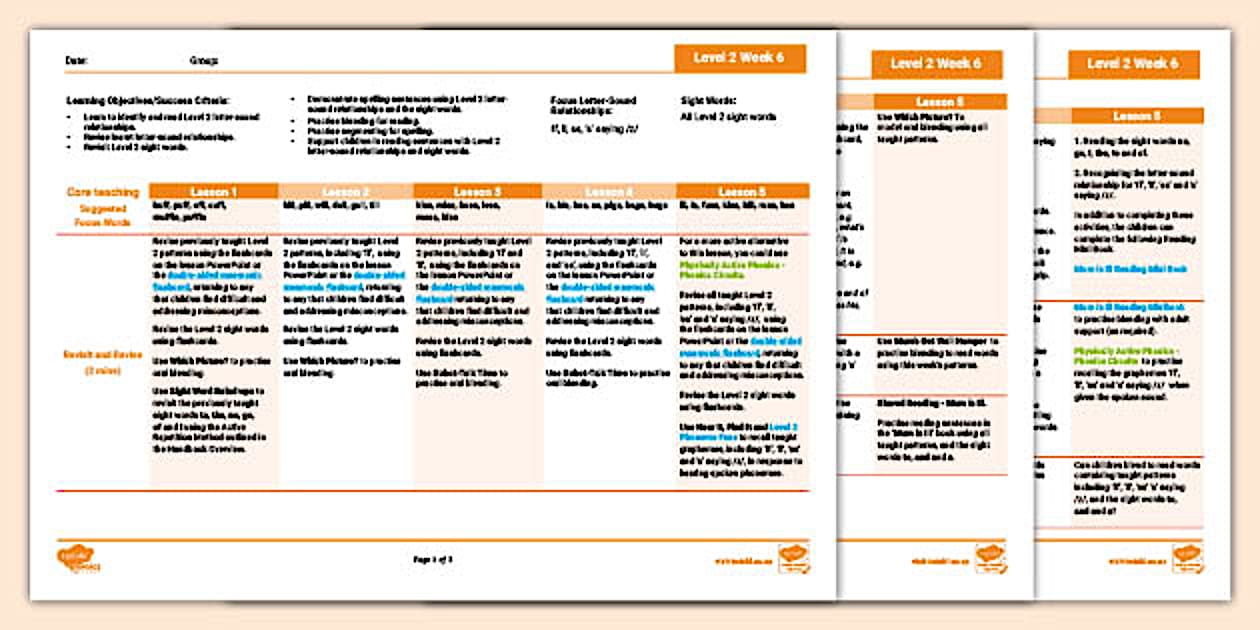 Level 2: Week 6: Lesson Plan (teacher made) - Twinkl
