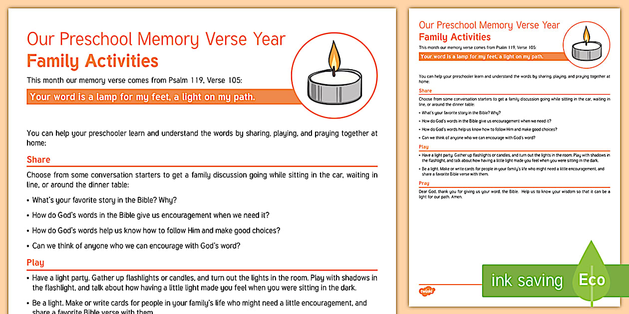 Psalm 119:105 Memory Verse Family Worksheet / Worksheet