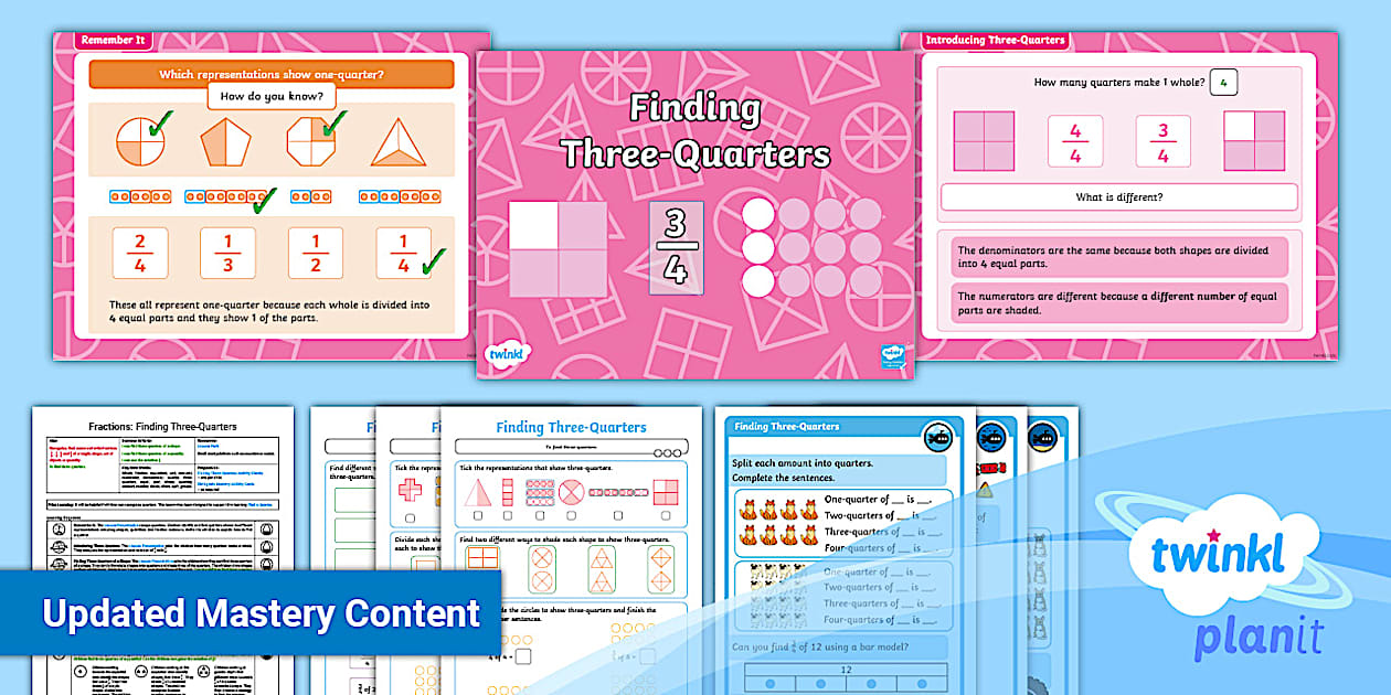 👉 Y2 Fractions Finding Three Quarters Planit Maths Lesson 11