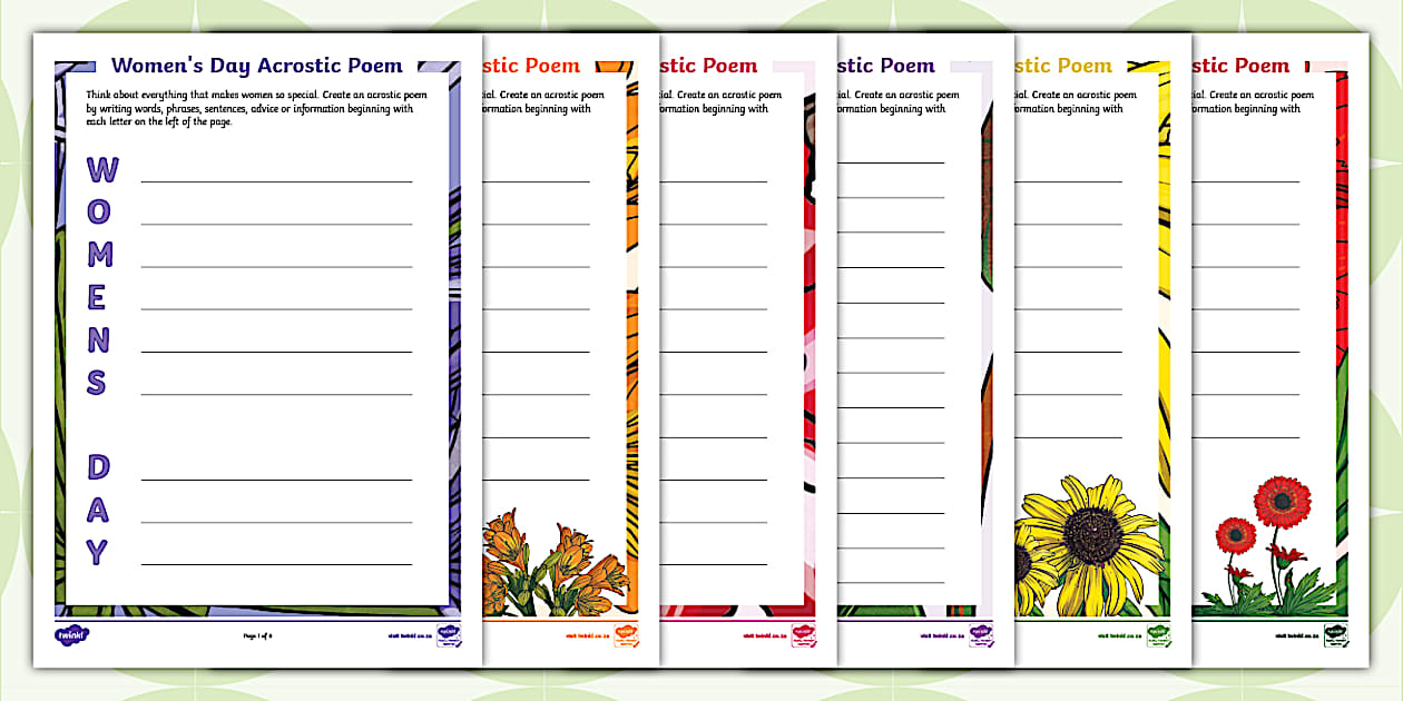 Women's Day Acrostic Poem (teacher made) - Twinkl
