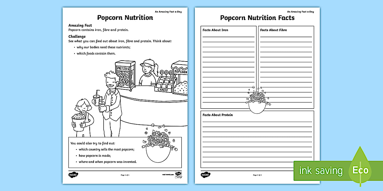 Popcorn Nutrition Worksheet / Worksheet - Twinkl