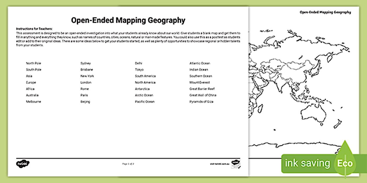 Open-Ended Mapping Geography Assessment Sheet - Twinkl