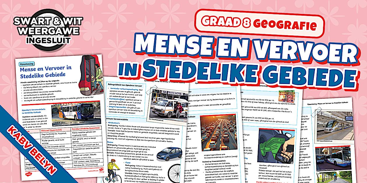 Graad 8 - Geografie - Mense en Vervoer - Opsomming