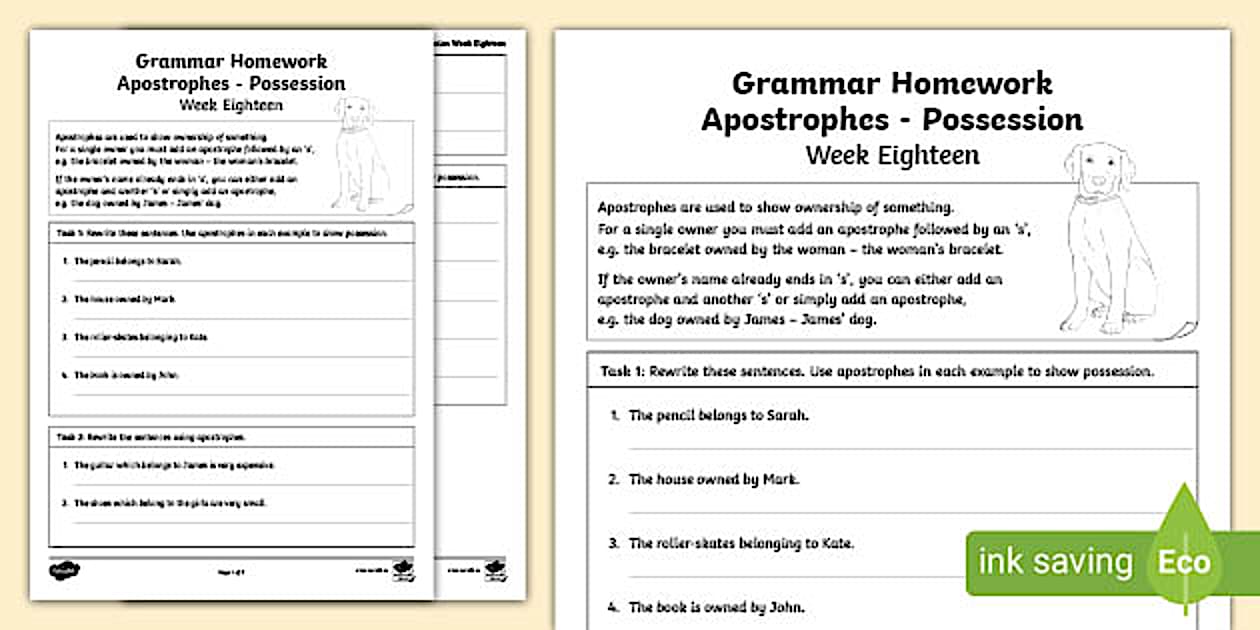 Grammar Homework Week Eighteen (teacher made) - Twinkl