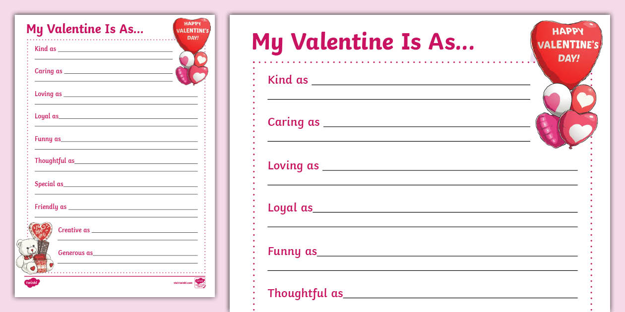 My Valentine Is... Simile Poem KS2 Twinkl (teacher made)