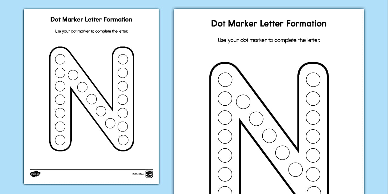 Uppercase Letter N: Dot Marker Letter Formation Worksheet