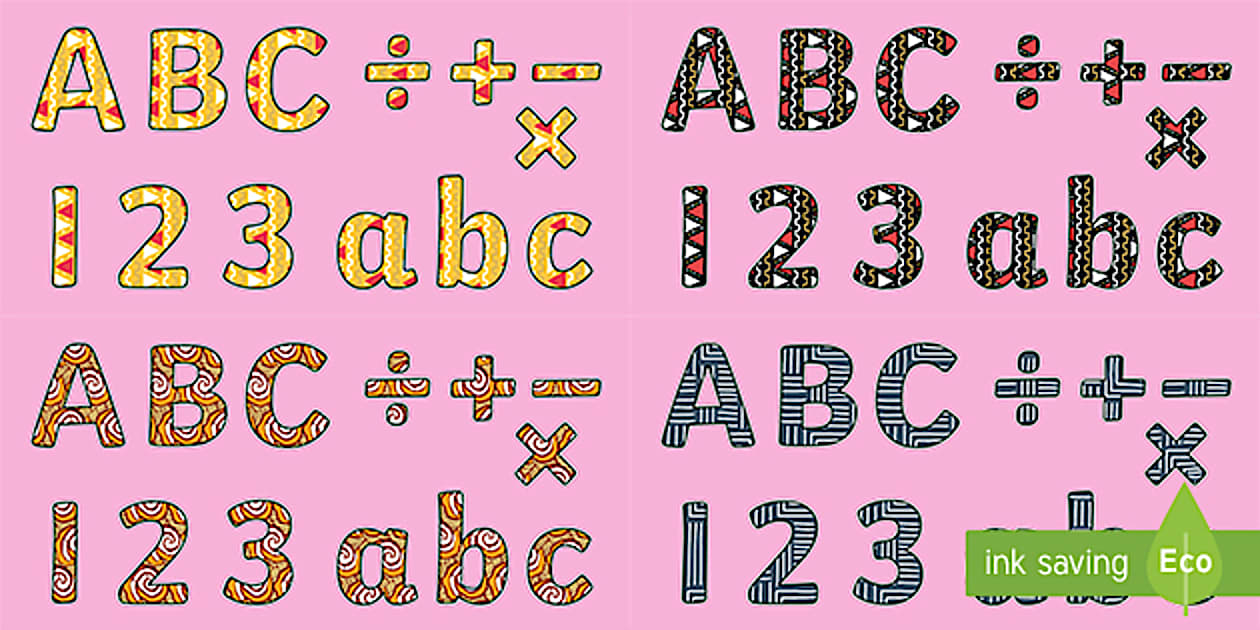 Examples of Traditional African Fabric Display Lettering Resource Pack