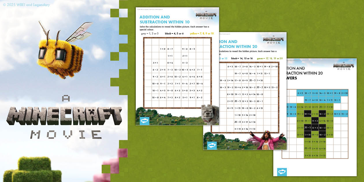 👉 Minecraft Addition and Subtraction Maths Mosaics [Ages 5-7]