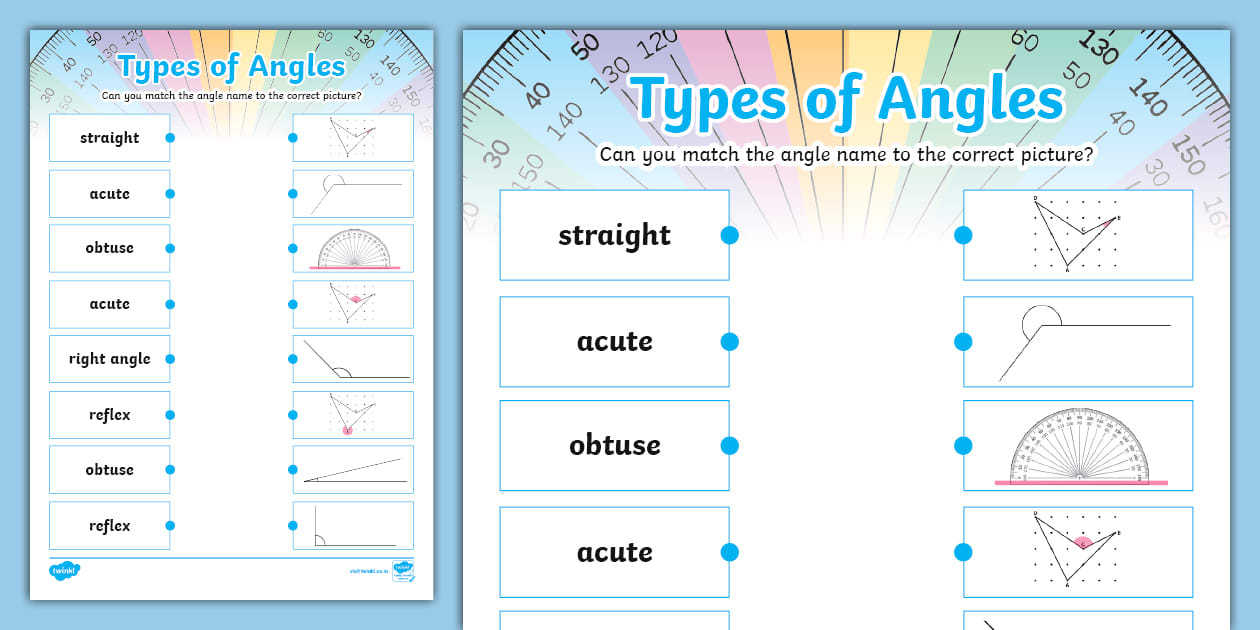 Types of Angles Matching Worksheet (teacher made) - Twinkl