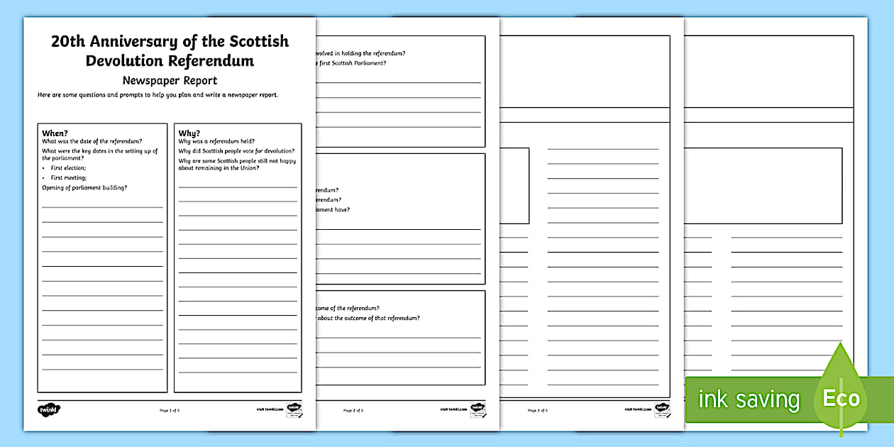 20th Anniversary of Scottish Devolution Referendum Newspaper Writing ...