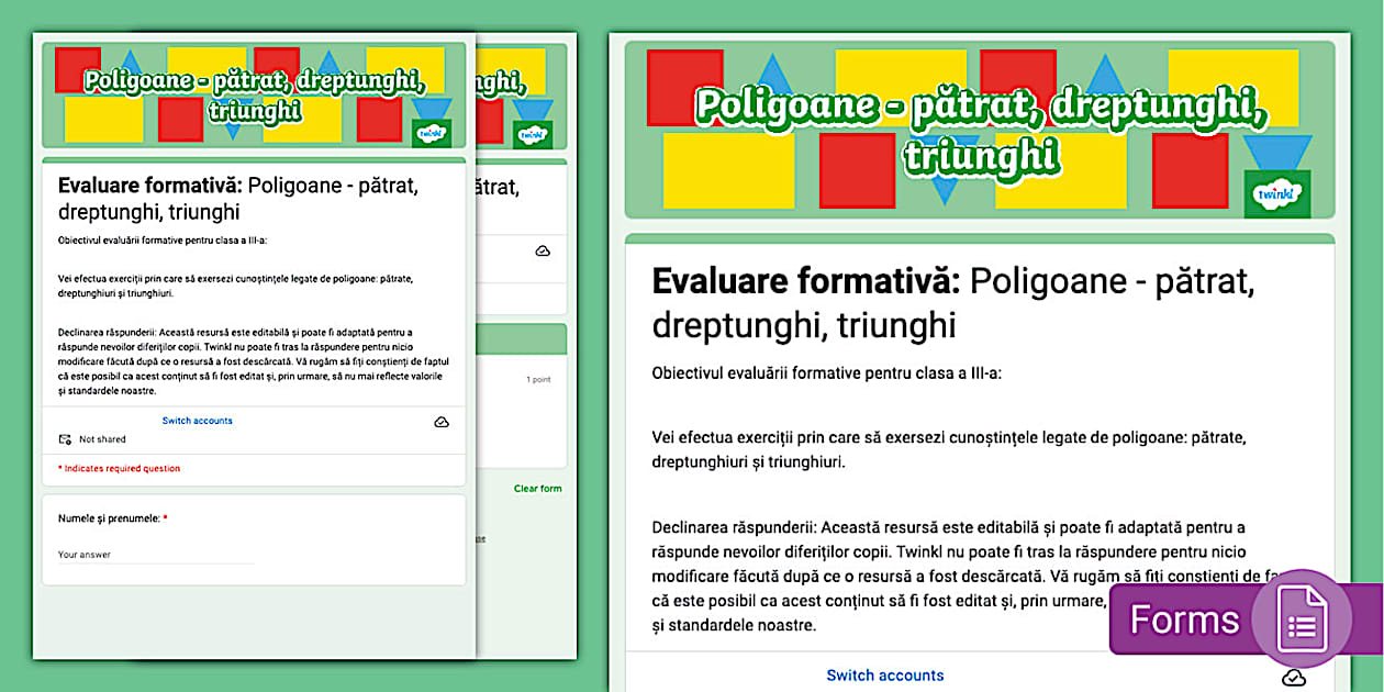 Poligoane: pătrat, dreptunghi, triunghi – Evaluare