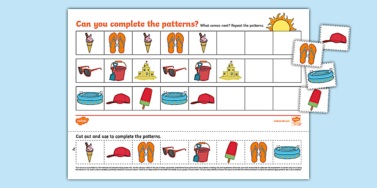 Summer Themed Complete the Patterns Activity Sheet - Twinkl