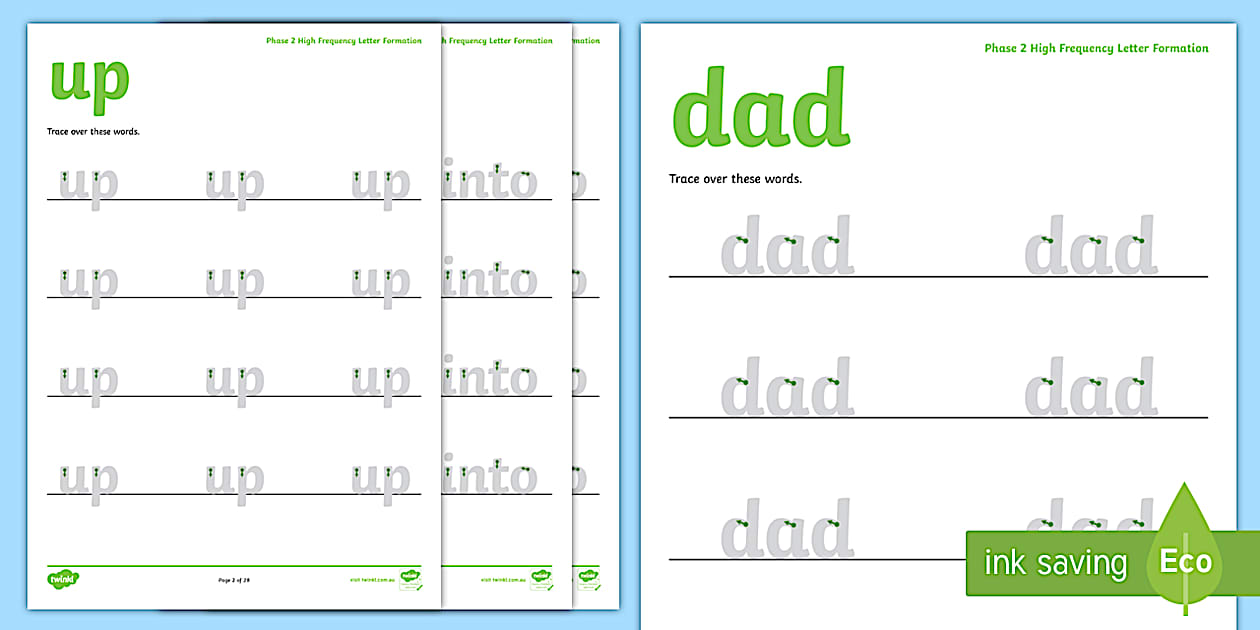 Editable Phase 2 High Frequency Words Letter Formation Worksheet