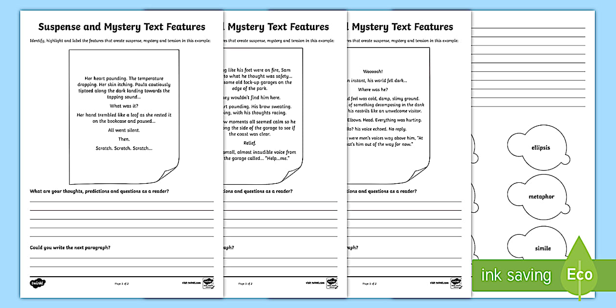 Editable UKS2 Suspense and Mystery Text Features Worksheets