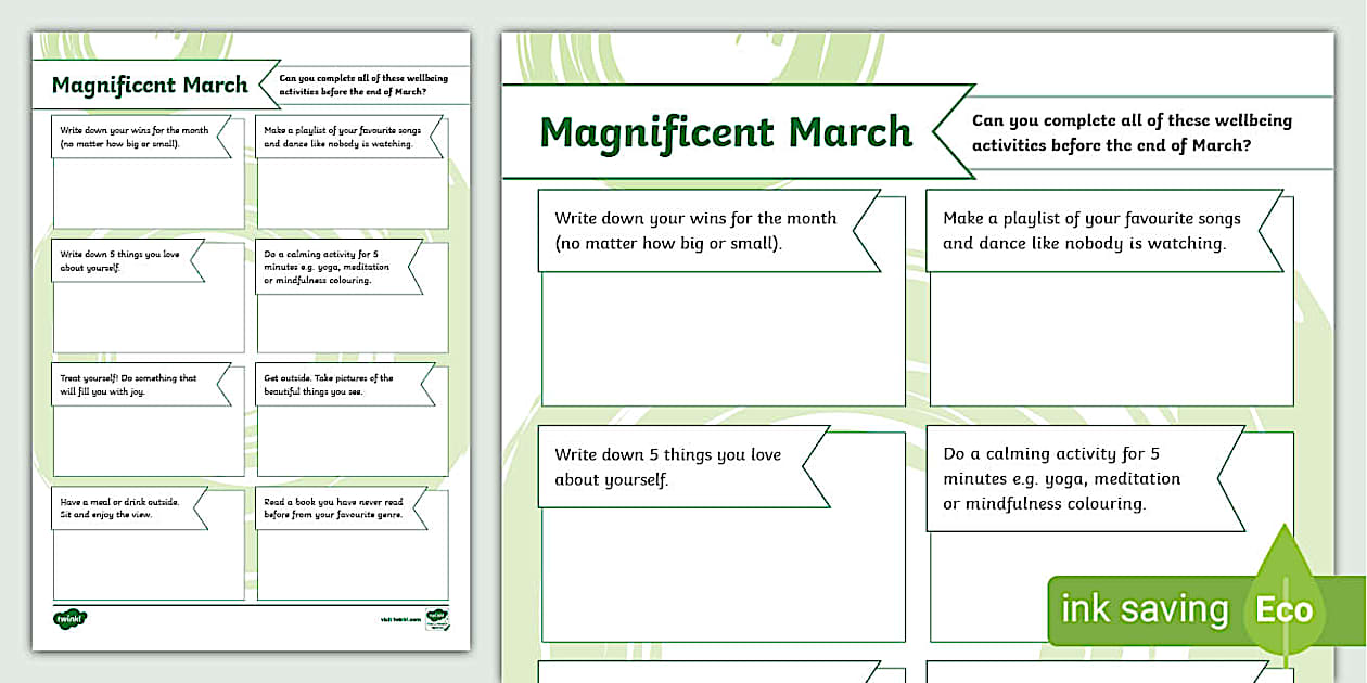 Magnificent March Wellbeing Checklist (teacher made)