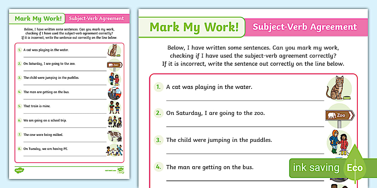 Mark My Work! Subject-Verb Agreement (teacher made) - Twinkl