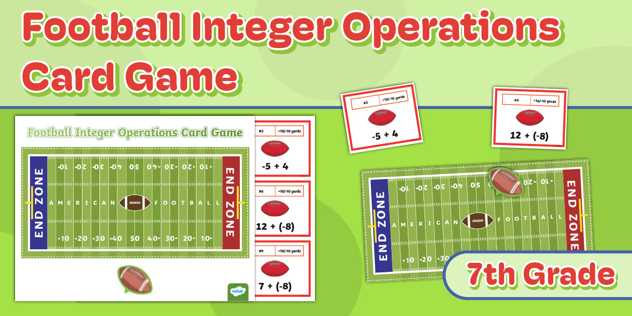 Seventh Grade Super Bowl Football Integer Operations Card