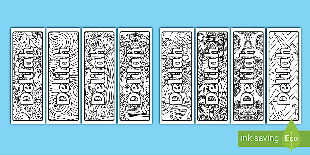 Delilah Mindfulness Name Colouring Bookmarks - Twinkl